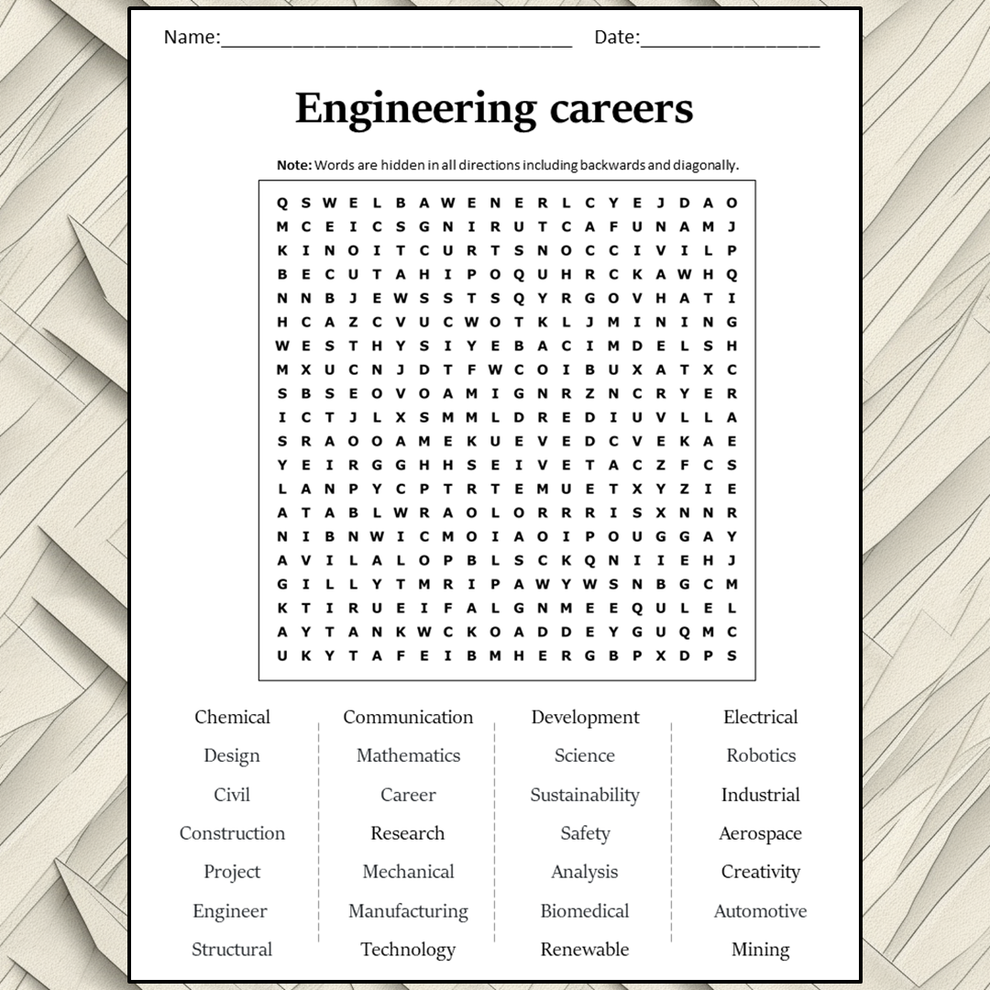 Engineering Careers Word Search Puzzle Worksheet Activity PDF ...