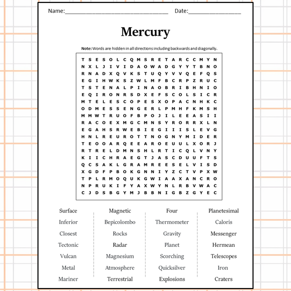 Mercury Word Search Puzzle Worksheet Activity PDF – PrintableBazaar