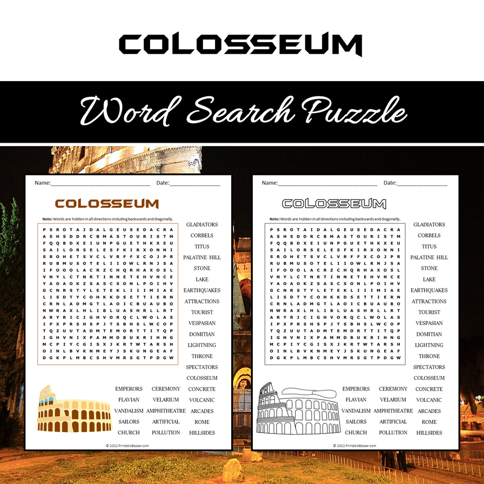 Colosseum Word Search Puzzle Worksheet PDF – PrintableBazaar