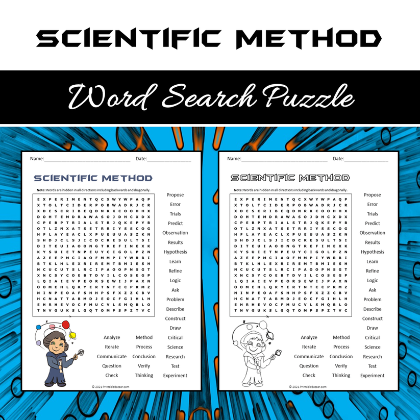 Scientific Method Word Search Puzzle Worksheet PDF – PrintableBazaar