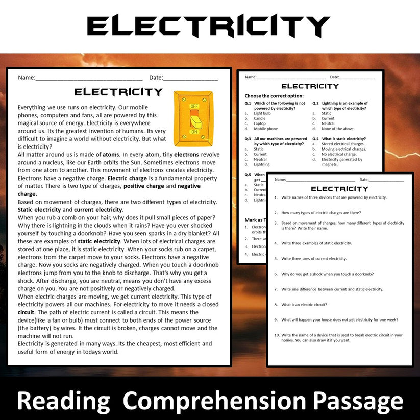 Electricity Reading Comprehension Passage and Questions – PrintableBazaar