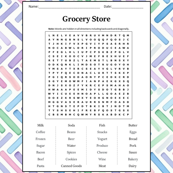 Grocery Store Word Search Puzzle Worksheet Activity PDF – PrintableBazaar