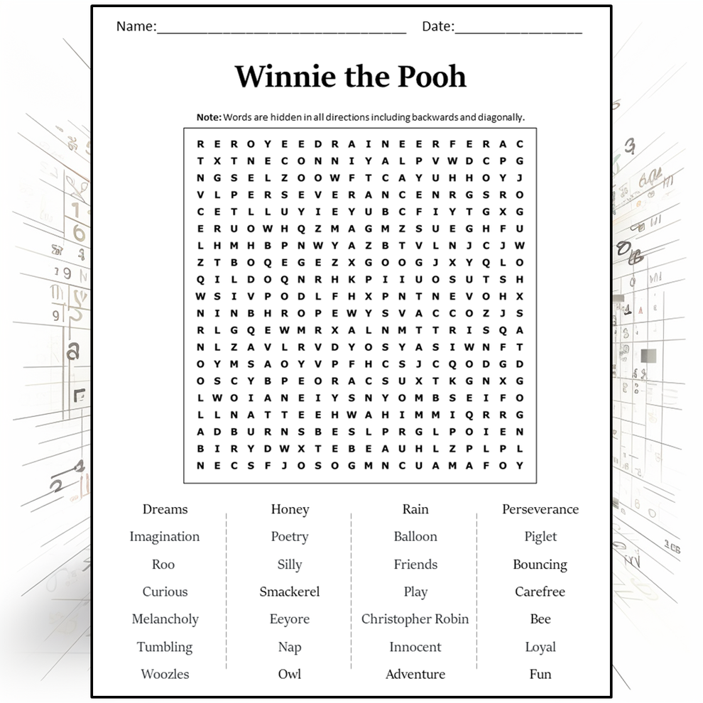 Winnie The Pooh Word Search Puzzle Worksheet Activity PDF – PrintableBazaar
