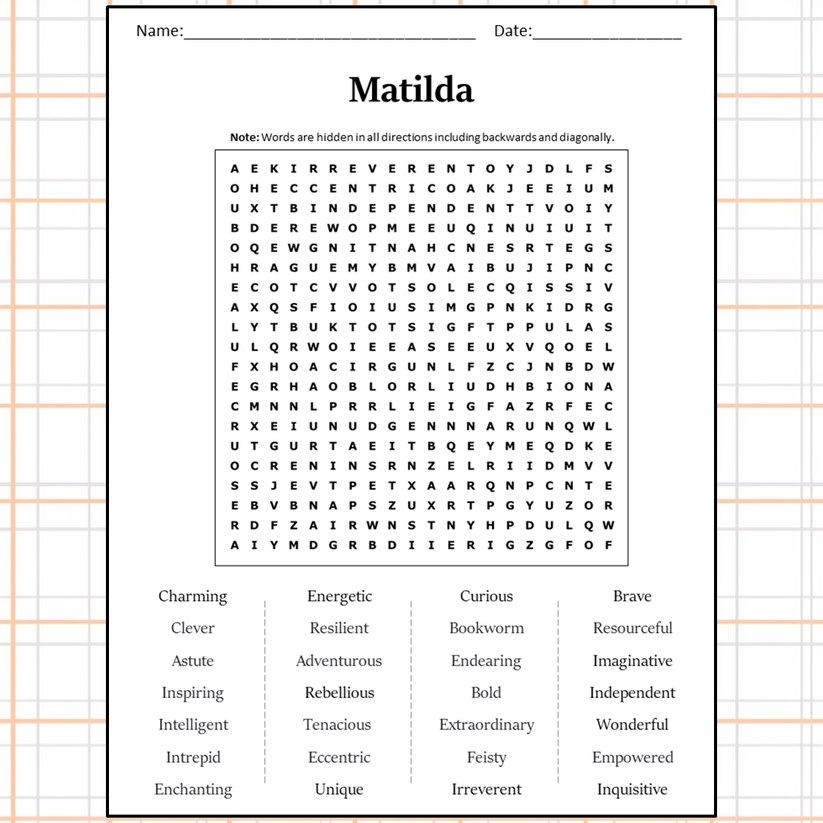 Matilda Word Search Puzzle Worksheet Activity PDF – PrintableBazaar
