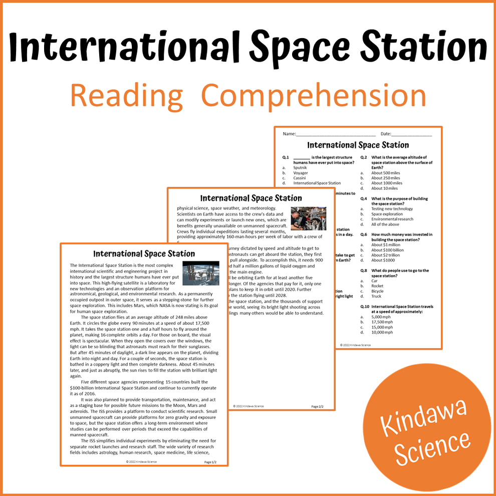 International Space Station Reading Comprehension Passage and Question ...