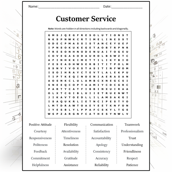Customer Service Word Search Puzzle Worksheet Activity PDF ...