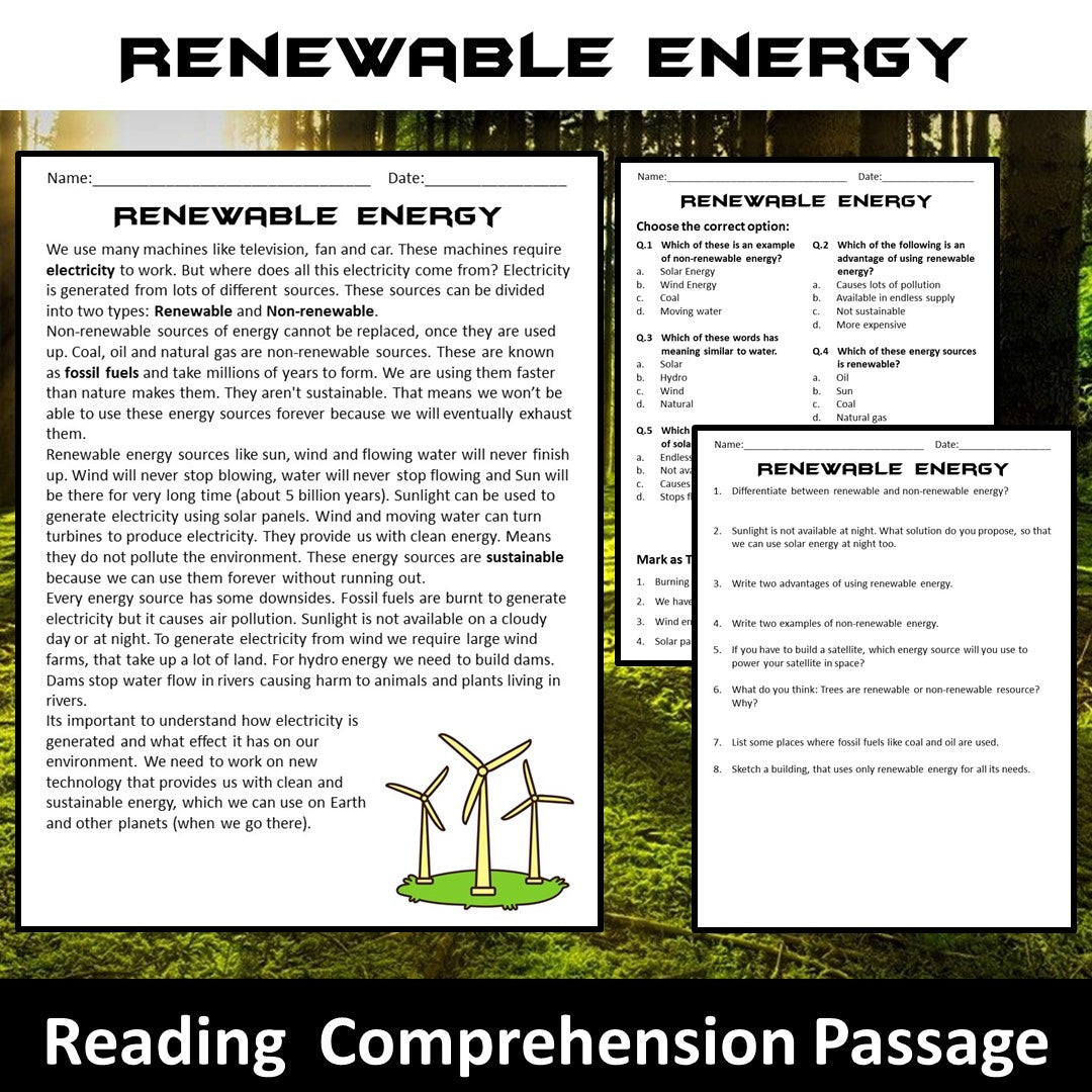 Renewable Energy Reading Comprehension Passage and Questions ...