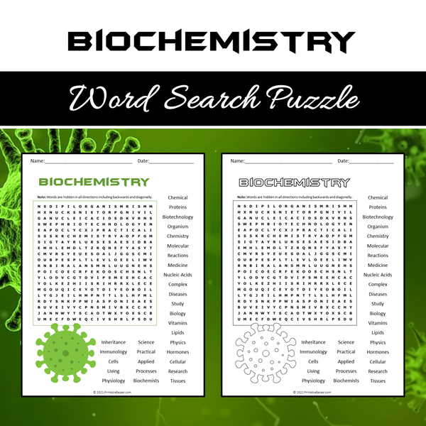 Biochemistry Word Search Puzzle Worksheet PDF – PrintableBazaar