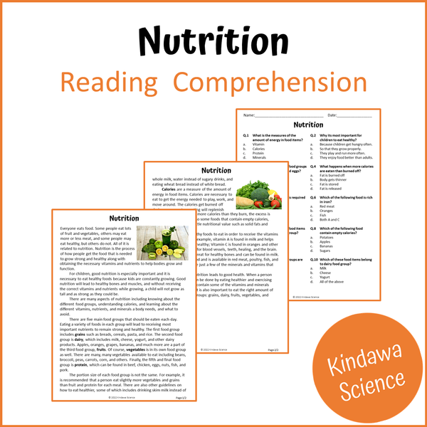 Nutrition Reading Comprehension Passage and Questions | Printable PDF ...