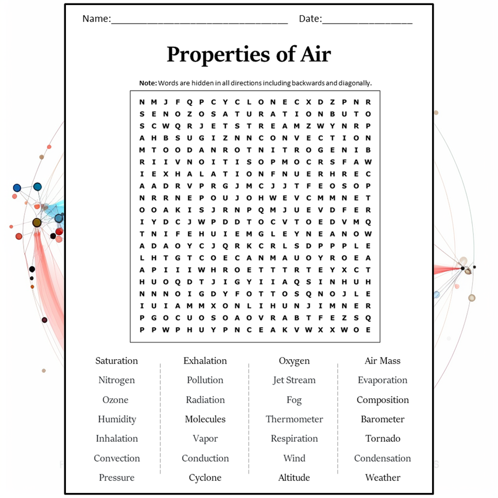 Properties Of Air Word Search Puzzle Worksheet Activity PDF ...