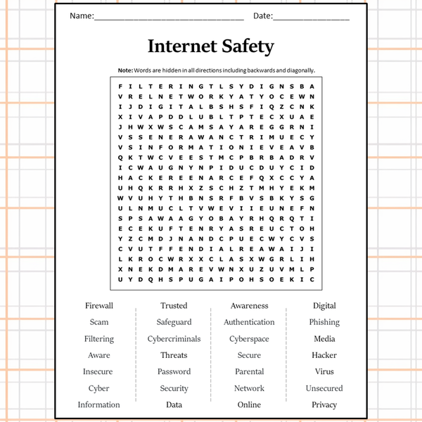 Internet Safety Word Search Puzzle Worksheet Activity PDF – PrintableBazaar