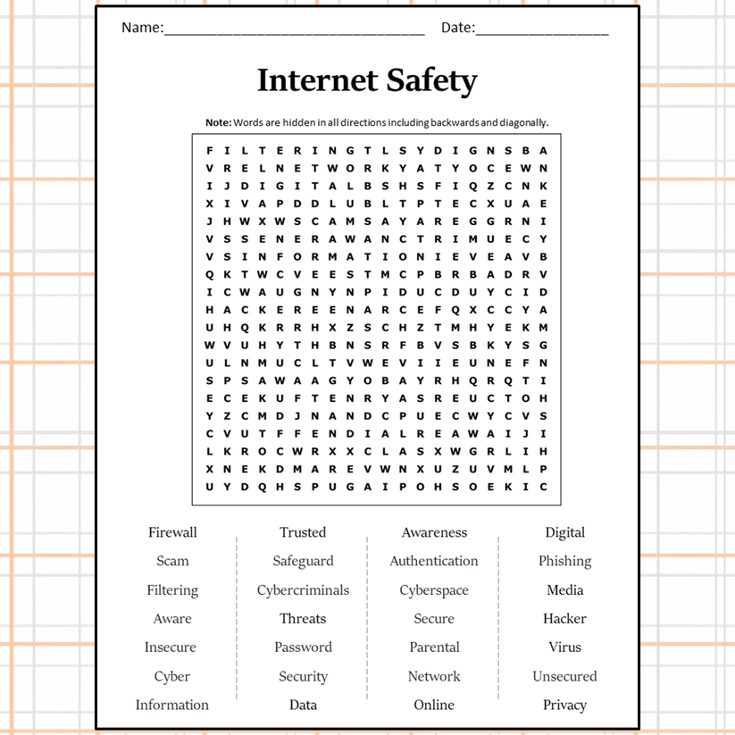 Internet Safety Word Search Puzzle Worksheet Activity PDF – PrintableBazaar