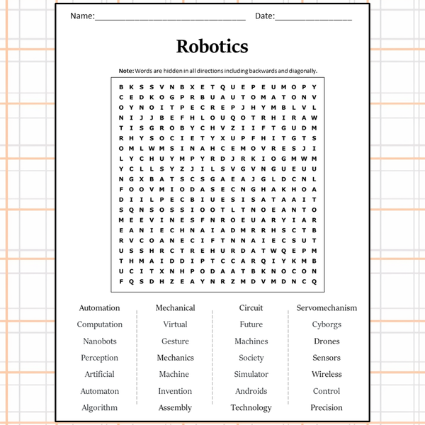 Robotics Word Search Puzzle Worksheet Activity PDF – PrintableBazaar