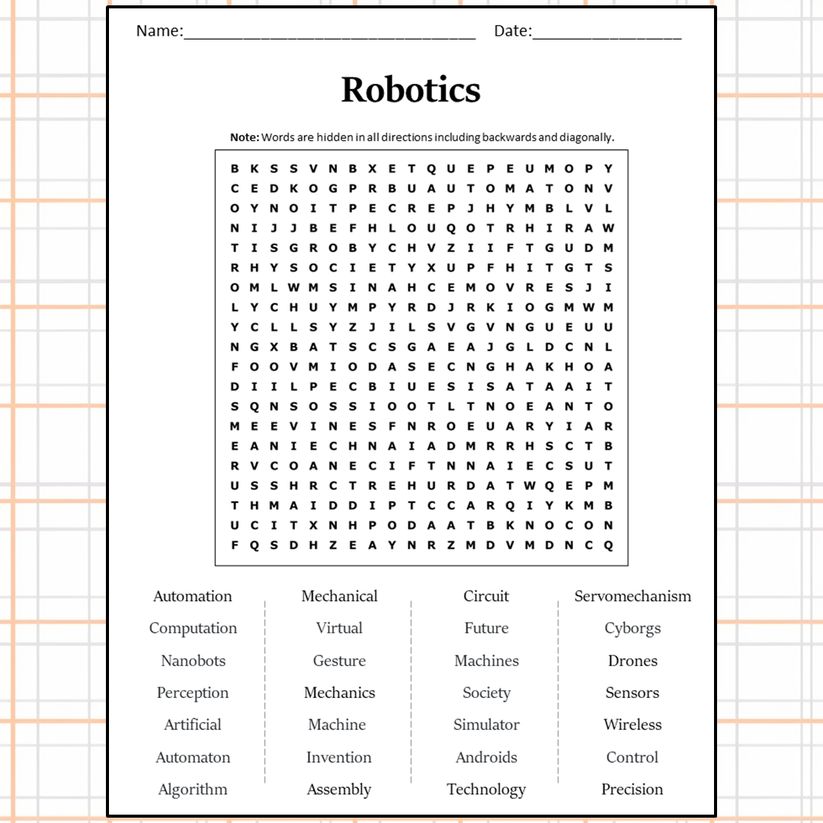 Robotics Word Search Puzzle Worksheet Activity PDF – PrintableBazaar