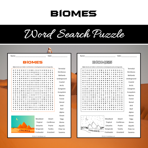 Biomes Word Search Puzzle Worksheet PDF – PrintableBazaar