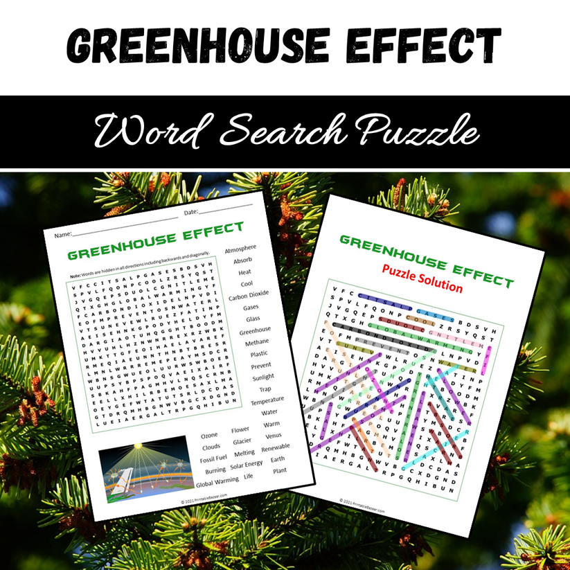 Greenhouse Effect Word Search Puzzle Worksheet PDF – PrintableBazaar
