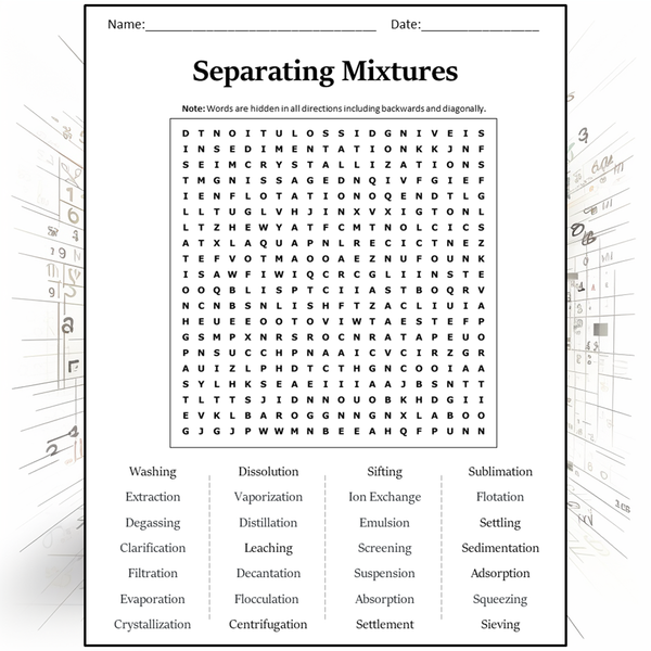 Separating Mixtures Word Search Puzzle Worksheet Activity PDF ...