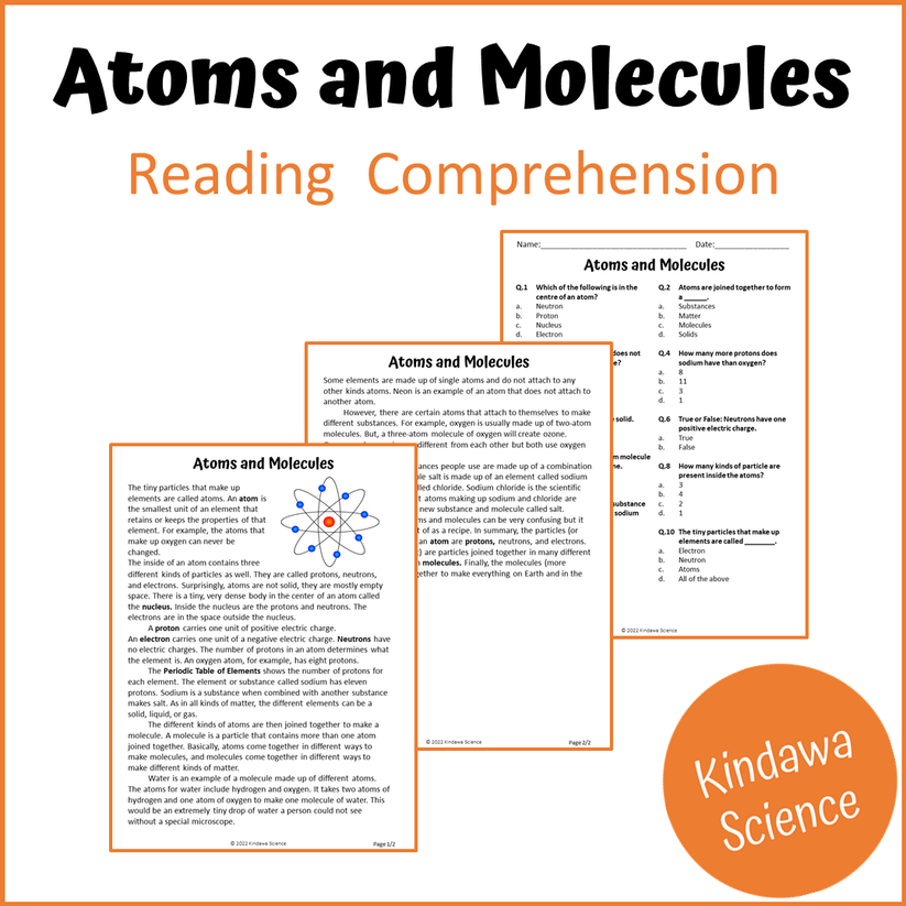 Atoms And Molecules Reading Comprehension Passage and Questions | Prin – PrintableBazaar