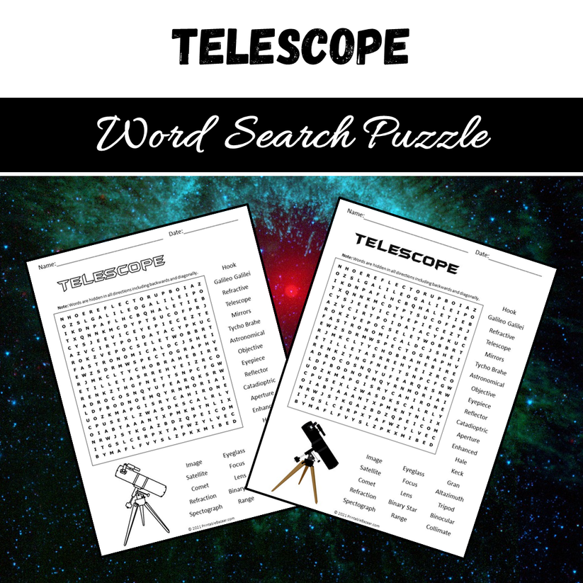 Telescope Word Search Puzzle Worksheet PDF – PrintableBazaar