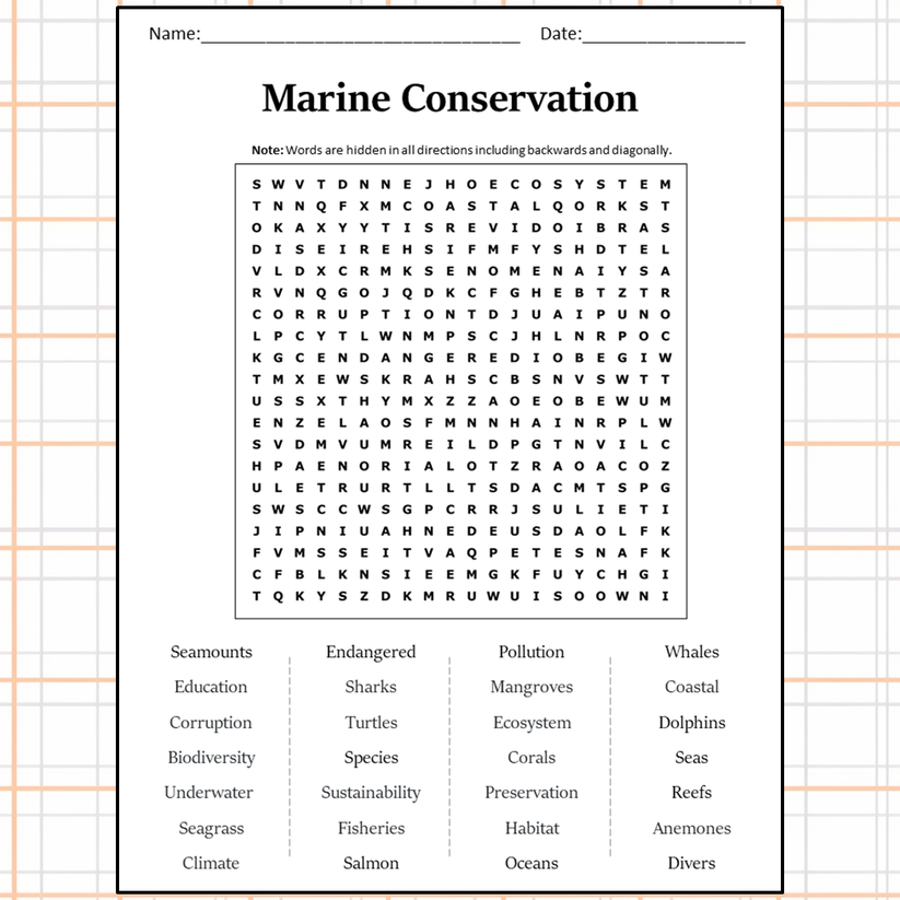 Marine Conservation Word Search Puzzle Worksheet Activity PDF ...