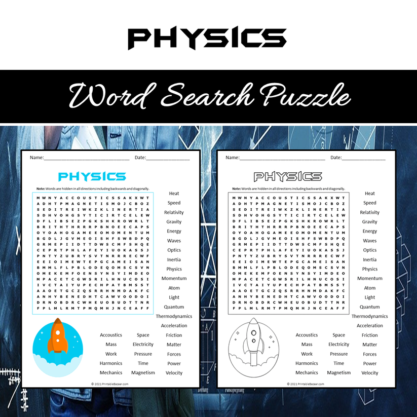 Physics Word Search Puzzle Worksheet PDF – PrintableBazaar
