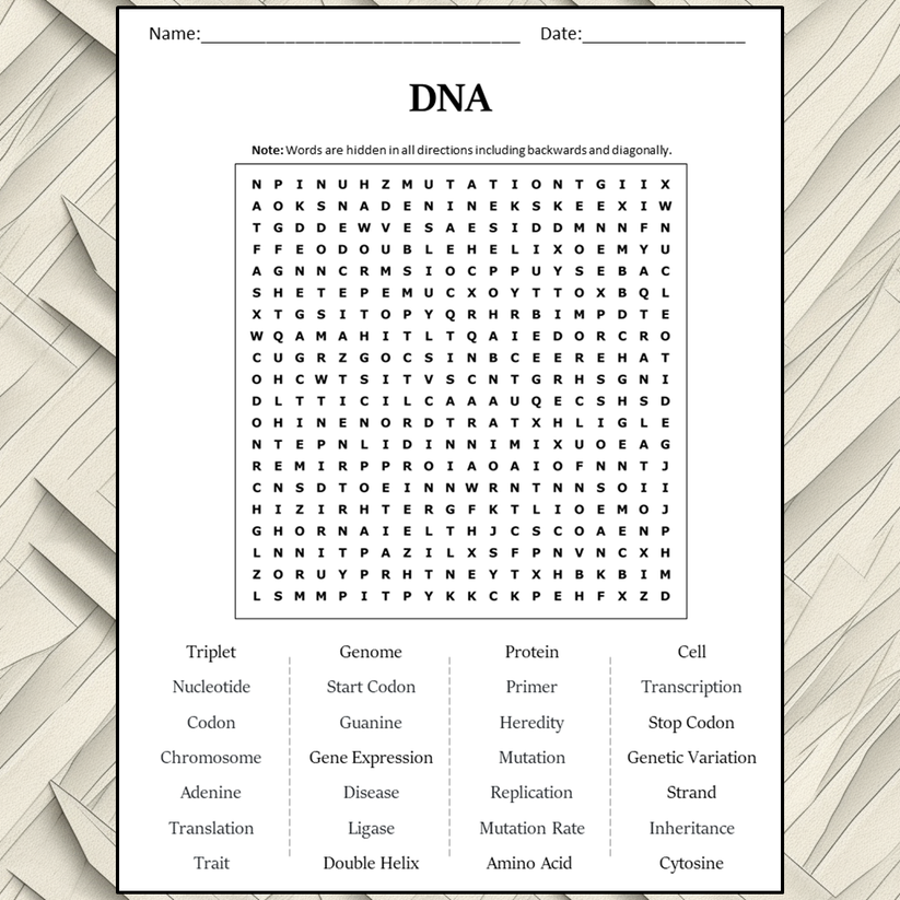 Dna Word Search Puzzle Worksheet Activity PDF – PrintableBazaar