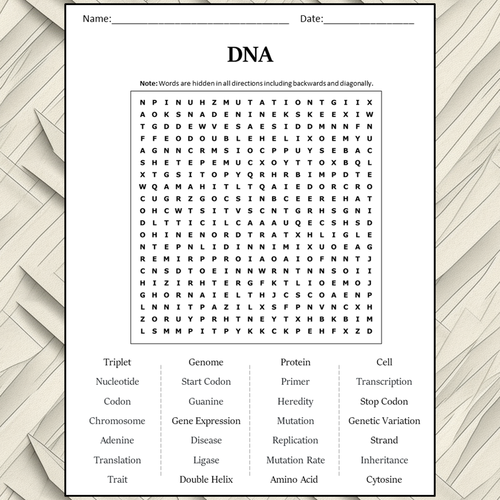 Dna Word Search Puzzle Worksheet Activity PDF – PrintableBazaar