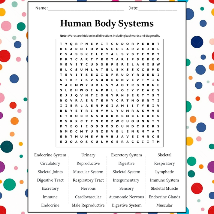 Human Body Systems Word Search Puzzle Worksheet Activity PDF ...