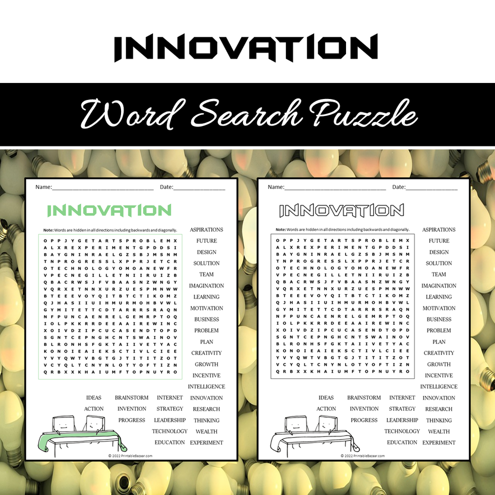 Innovation Word Search Puzzle Worksheet PDF – PrintableBazaar