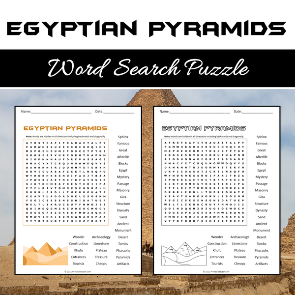 Egyptian Pyramids Word Search Puzzle Worksheet PDF – PrintableBazaar