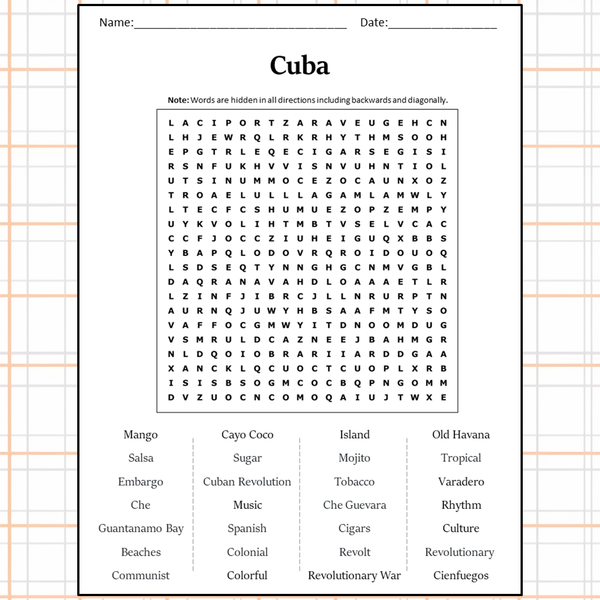 Cuba Word Search Puzzle Worksheet Activity PDF – PrintableBazaar
