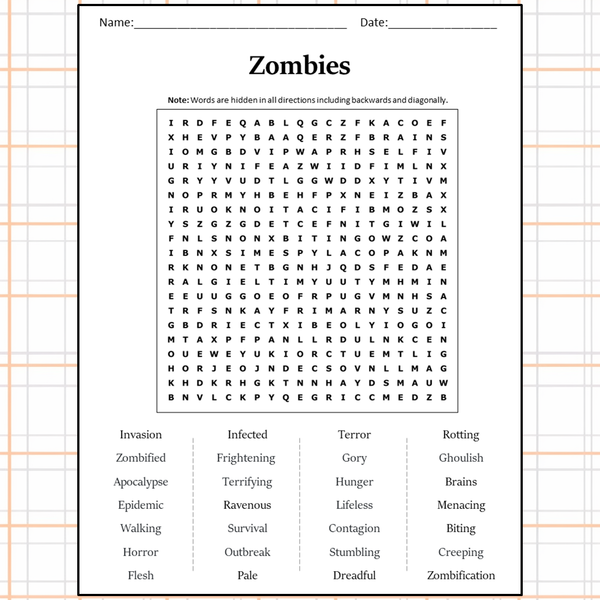Zombies Word Search Puzzle Worksheet Activity PDF – PrintableBazaar