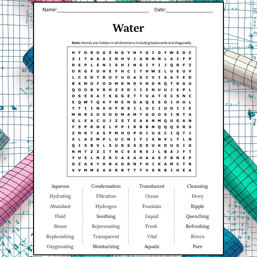 Water Word Search Puzzle Worksheet Activity PDF – PrintableBazaar