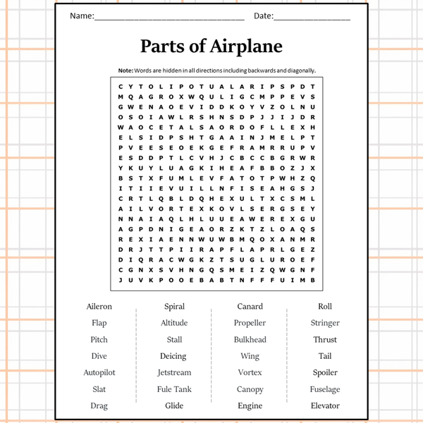 Parts Of Airplane Word Search Puzzle Worksheet Activity PDF ...