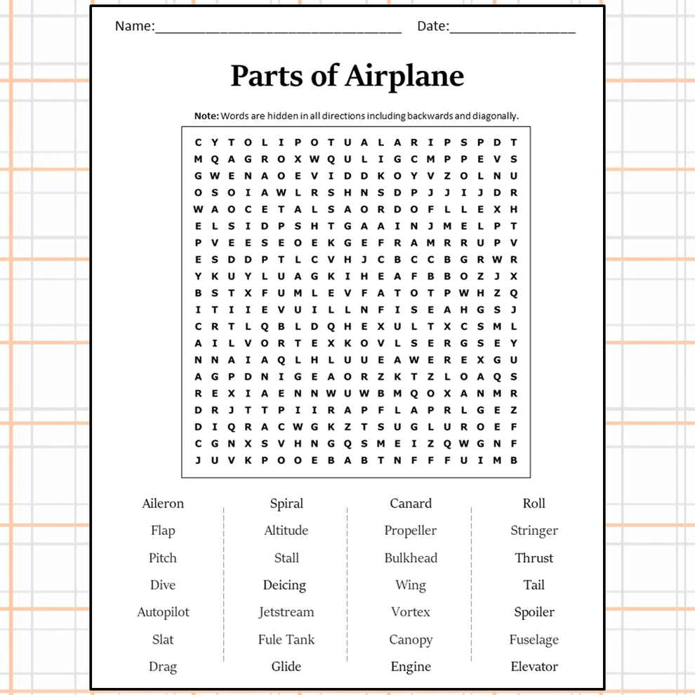 Parts Of Airplane Word Search Puzzle Worksheet Activity PDF ...