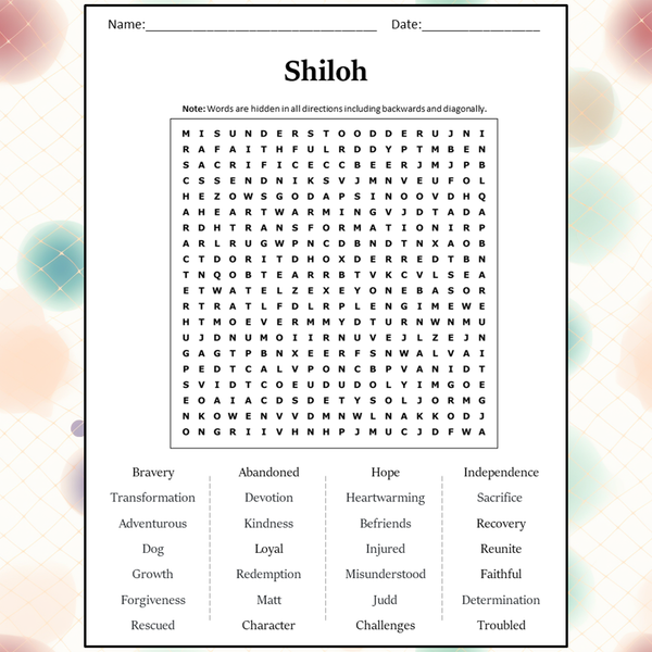 Shiloh Word Search Puzzle Worksheet Activity PDF – PrintableBazaar