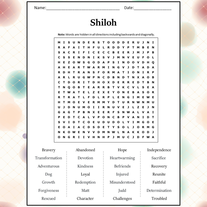 Shiloh Word Search Puzzle Worksheet Activity PDF – PrintableBazaar