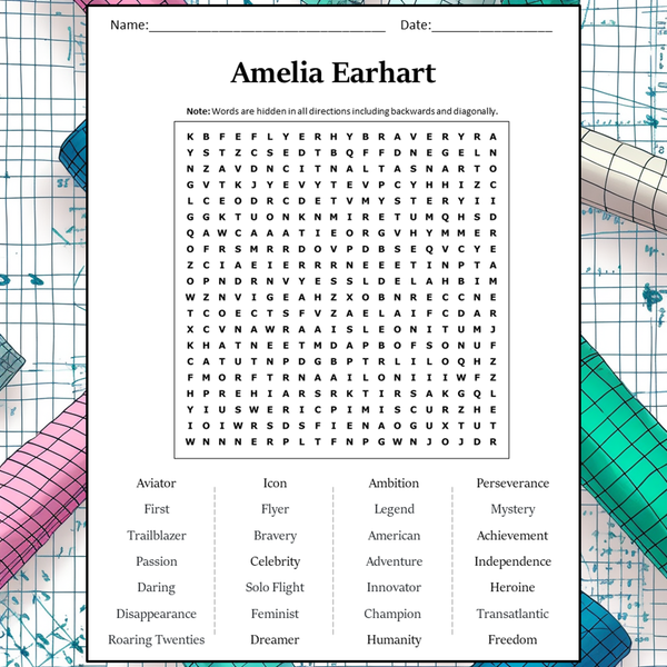 Amelia Earhart Word Search Puzzle Worksheet Activity PDF – PrintableBazaar