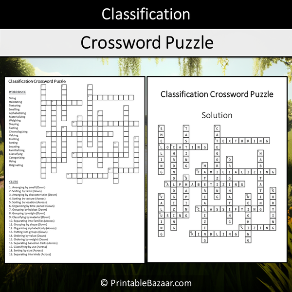 Classification Crossword Puzzle Worksheet Activity Printable PDF ...