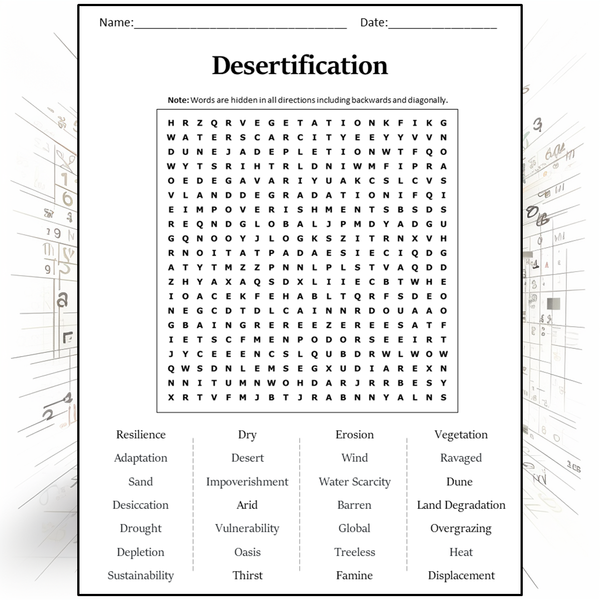 Desertification Word Search Puzzle Worksheet Activity PDF – PrintableBazaar