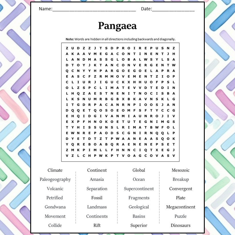 Pangaea Word Search Puzzle Worksheet Activity PDF – PrintableBazaar