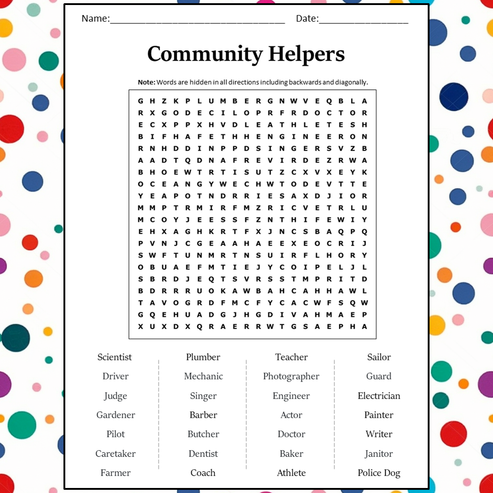 Community Helpers Word Search Puzzle Worksheet Activity PDF ...