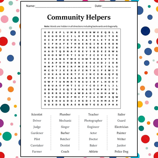 Community Helpers Word Search Puzzle Worksheet Activity PDF ...
