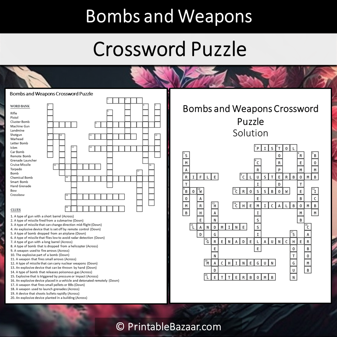 Bombs And Weapons Crossword Puzzle Worksheet Activity Printable PDF ... Bombs And Weapons Crossword Puzzle Worksheet Activity Printable PDF ...
