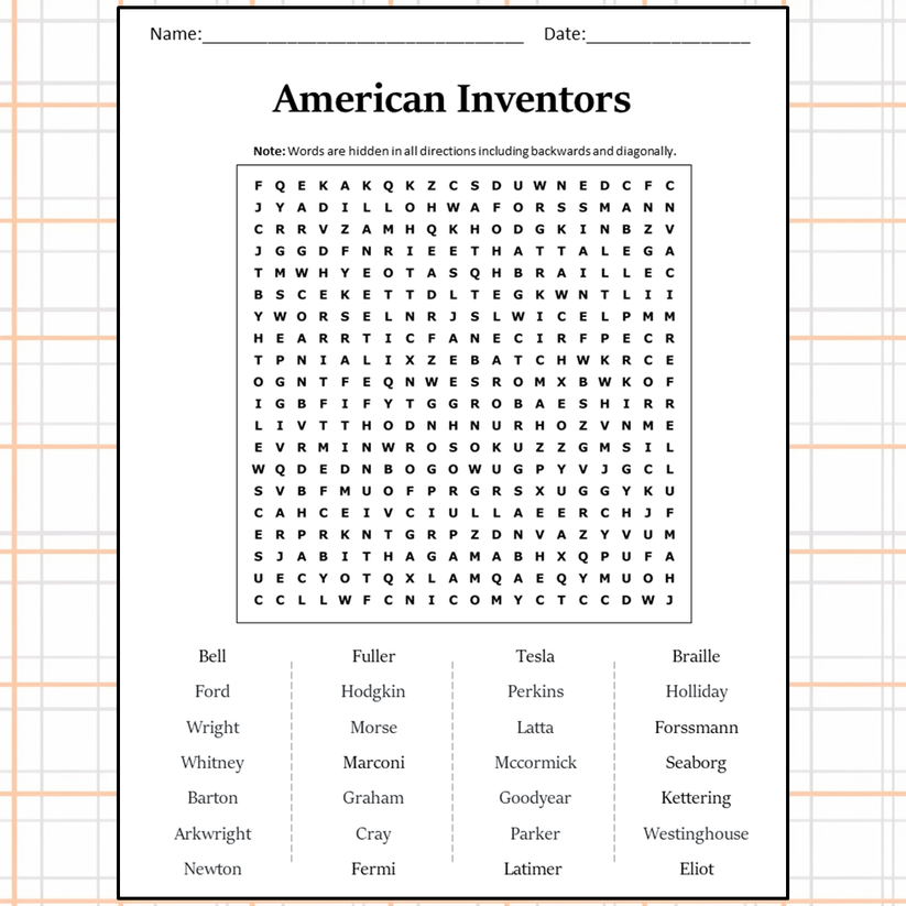 American Inventors Word Search Puzzle Worksheet Activity PDF ...