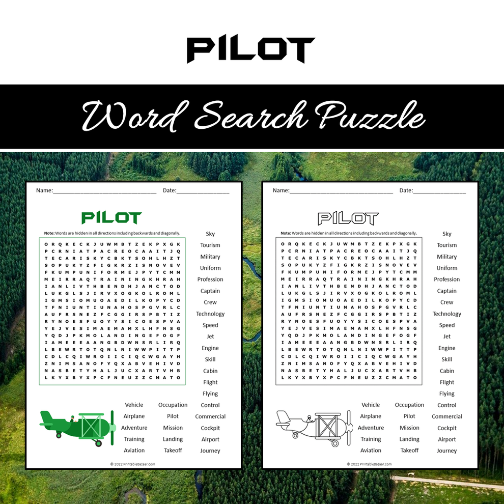 Pilot Word Search Puzzle Worksheet PDF – PrintableBazaar
