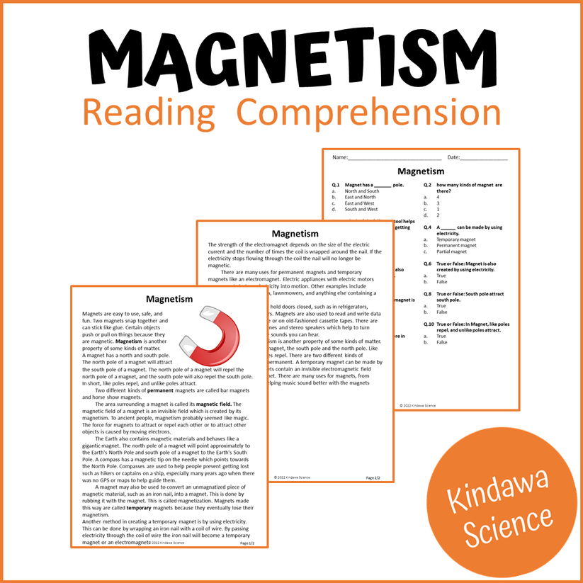 Magnetism Reading Comprehension Passage and Questions | Printable PDF ...