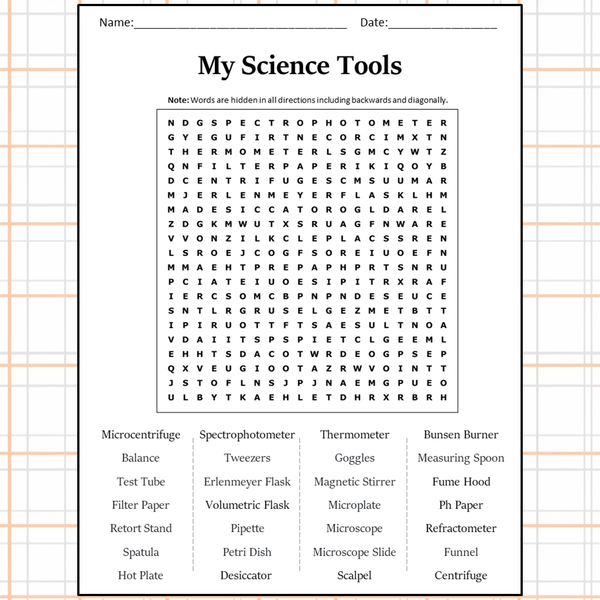 My Science Tools Word Search Puzzle Worksheet Activity PDF ...