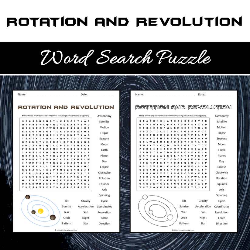 Rotation And Revolution Word Search Puzzle Worksheet PDF – PrintableBazaar