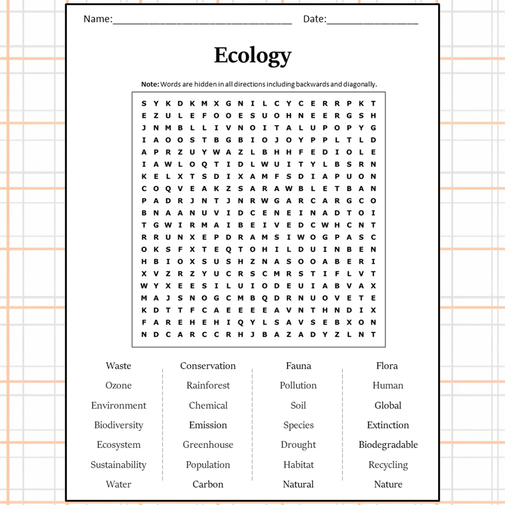 Ecology Word Search Puzzle Worksheet Activity PDF – PrintableBazaar
